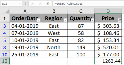 How to find the total of table in Excel