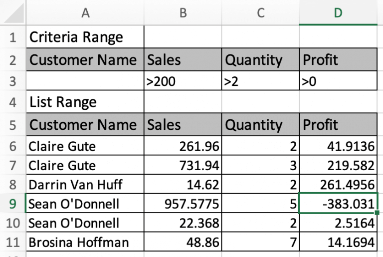 The advanced Filter ribbon in Excel