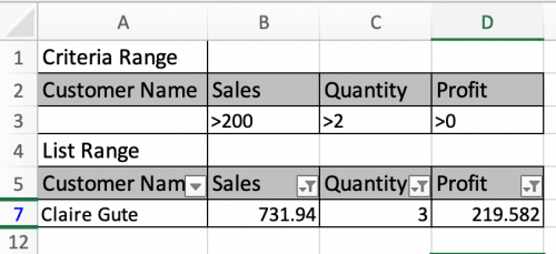 The advanced Filter ribbon in Excel