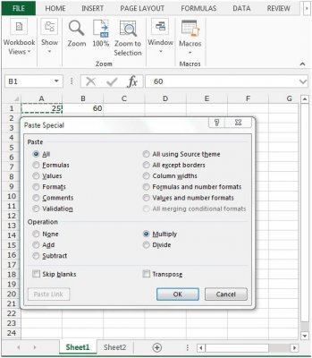 Adding, Subtracting, Multiplying and Dividing Without Using Formulas in Microsoft Excel