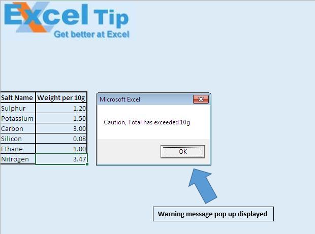 Display Message If Column Total Exceeds Using Vba In Microsoft Excel