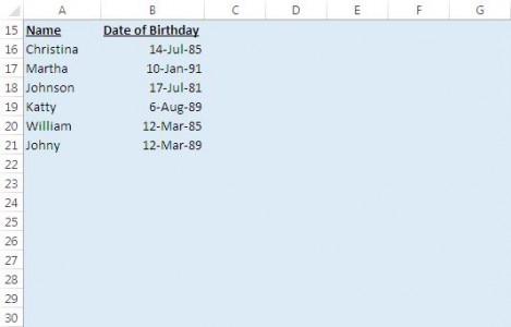 Sort the data by birthday using VBA in Microsoft Excel