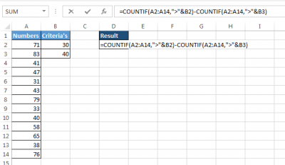 Count how many numbers are in series of numbers when a certain criteria ...