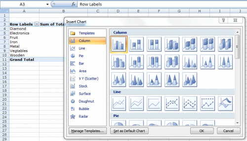 How to Insert chart in Microsoft Excel 2007