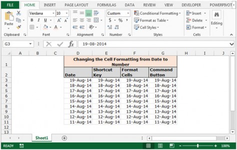 Changing the Cell Formatting from Date to Number in Microsoft Excel