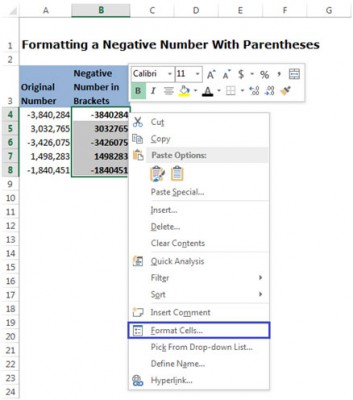 Formatting a Negative Number with Parentheses in Microsoft Excel