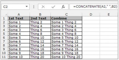 Concatenate formula in Microsoft Excel