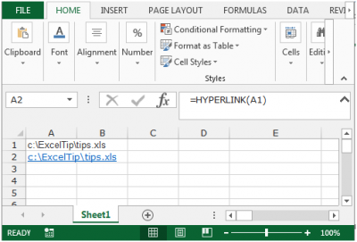 Create a hyperlink from a string in Microsoft Excel 2010
