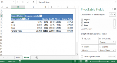 PivotTable Field List Dialog Box in Excel 2007