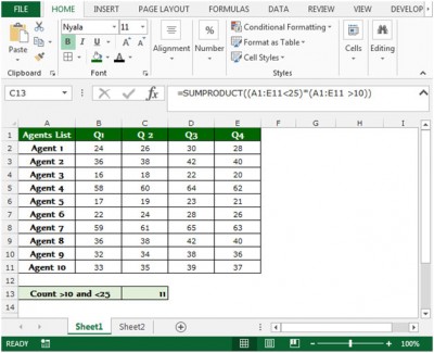 Count the Number of Values between a Lower and Upper Limit in Microsoft ...