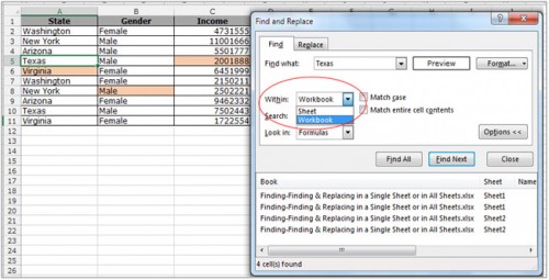 Searching for text in Microsoft Excel
