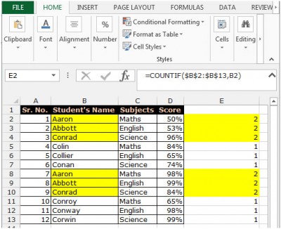 Counting number of unique entries in a specified range in Microsoft Excel