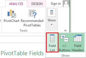 PivotTable Field List Dialog Box in Excel 2007