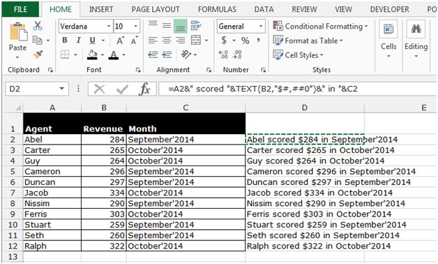 Combining Text And Numerically Calculated Results Into One Output String In Microsoft Excel 2010