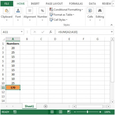 Summing data by selecting cells in Microsoft Excel