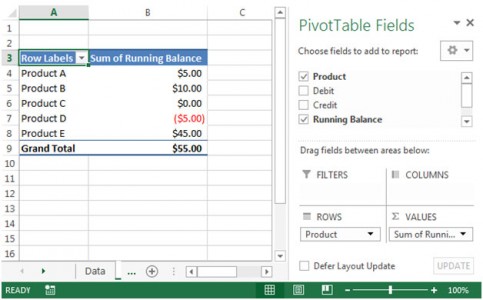 Adding a Running Balance Calculation Column in Microsoft Excel 2010