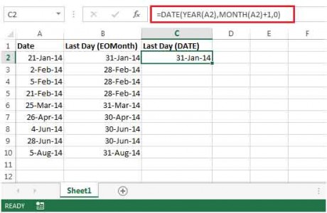 Finding the Last Day of a Given Month in Excel
