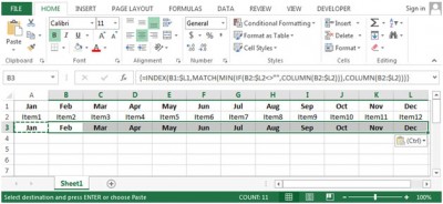 Retrieving the Column Header of the Next Non-Blank Cell in a Row in Excel 2010