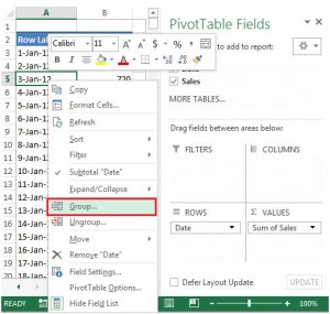PivotTable report - Grouping the Date Field by Week Number in Excel 2010