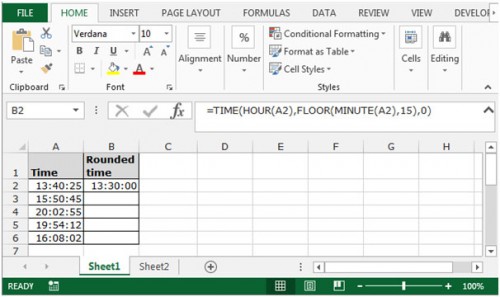 Rounding Times Down to a Specified Time Increment in Microsoft Excel 2010