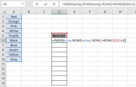 Reversing The row Order Of Values In A List in Excel
