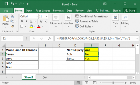 Check If a Value Exists Using VLOOKUP Formula