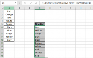 Reversing The row Order Of Values In A List in Excel