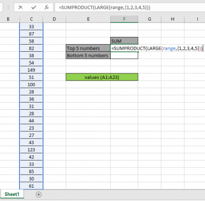 How to Sum the bottom 5 or n Values in a column in Excel