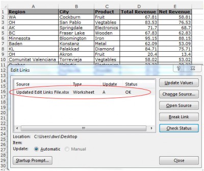 Changing the Source Link in Microsoft Excel 2010