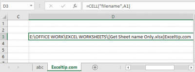 How to get Name of the Sheet in a Cell in Excel
