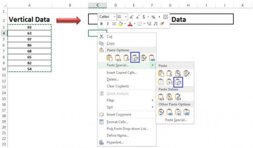 How To Copy Vertical And Paste Horizontal In Microsoft Excel 2010