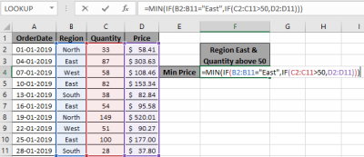 Minimum value based on the criteria in microsoft excel