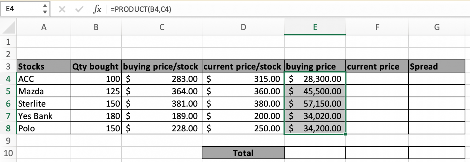 How to Sum Stock Lists in Excel