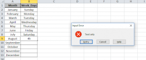 Validation of Text Entries in Microsoft Excel
