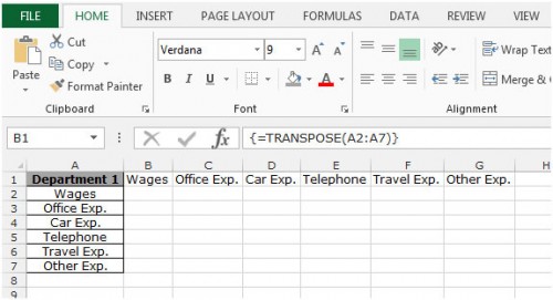 Transpose function in Microsoft Excel