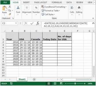 "Thanksgiving Day" in Microsoft Excel 2010