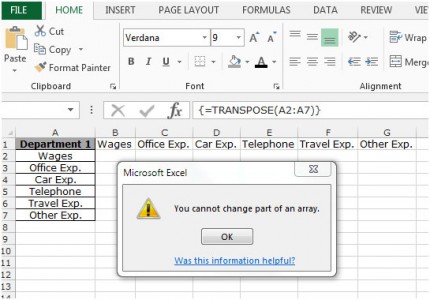 Transpose function in Microsoft Excel