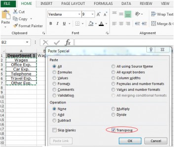 Transpose function in Microsoft Excel