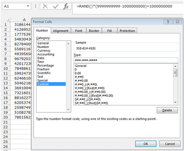 How To Generate Random Phone Numbers In Microsoft Excel 2010