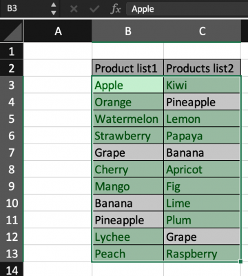 How to compare two lists in Excel