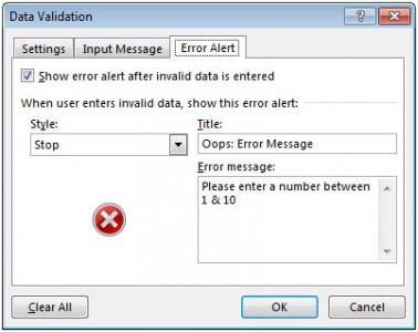 Custom Error Messages in Data Validation in Microsoft Excel 2010