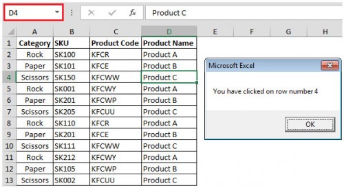 How To Get Row Number By A Single Click Using Vba In Microsoft Excel 2010