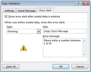 Custom Error Messages in Data Validation in Microsoft Excel 2010