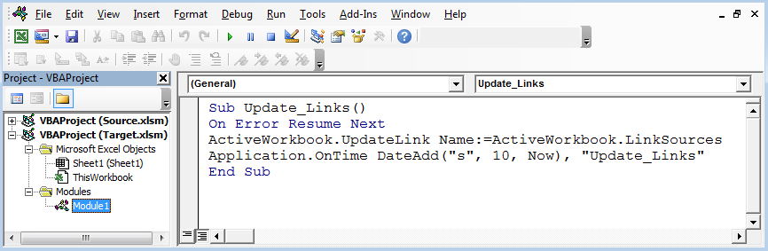How To Automatic Update External Workbook Links After X Intervals Using Vba In Excel