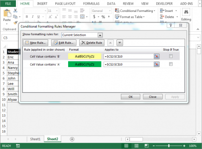 Manage rules in Conditional Formatting