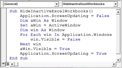 Hide Inactive Workbooks Through VBA
