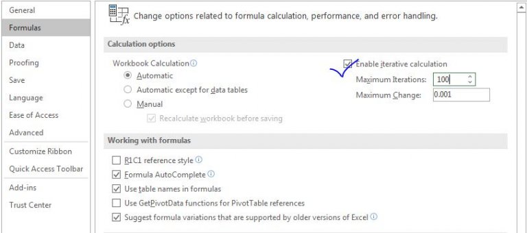 Circular Reference in Microsoft Excel
