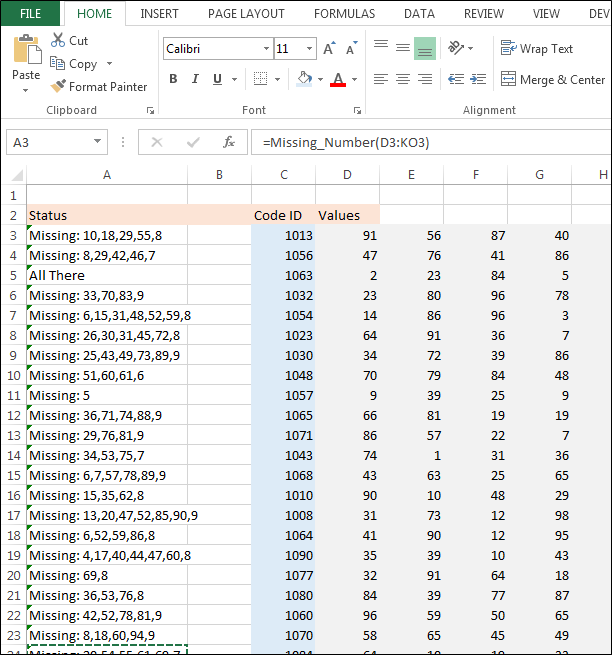 How To Extract The Missing Values Through Vba