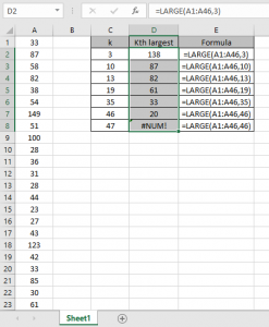How to use LARGE function in Microsoft Excel
