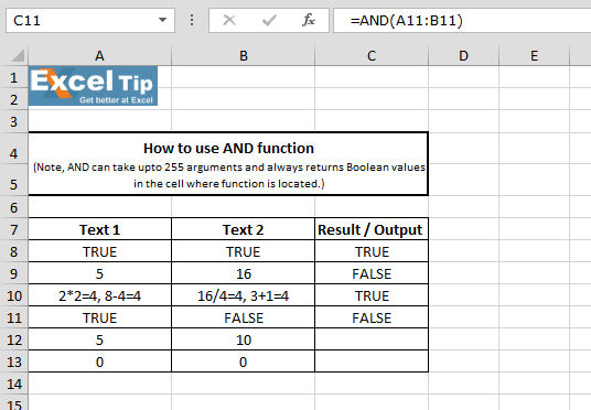 How to use AND function in Microsoft Excel